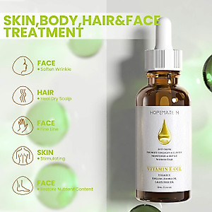 HOPEMATE H Vitamin E Oil - Anti Aging, Reduce Wrinkles and Fine Lines for Moisturized & Youthful Skin - Pure & Natural Vitamin E Serum for Face, Hair, Nails (1 oz)