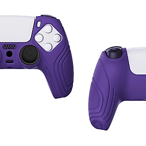 eXtremeRate PlayVital Samurai Edition Purple Anti-Slip Controller Silicone Skin for ps5, Ergonomic Soft Rubber Protective Case for ps5 Controller with Black Thumb Stick Caps