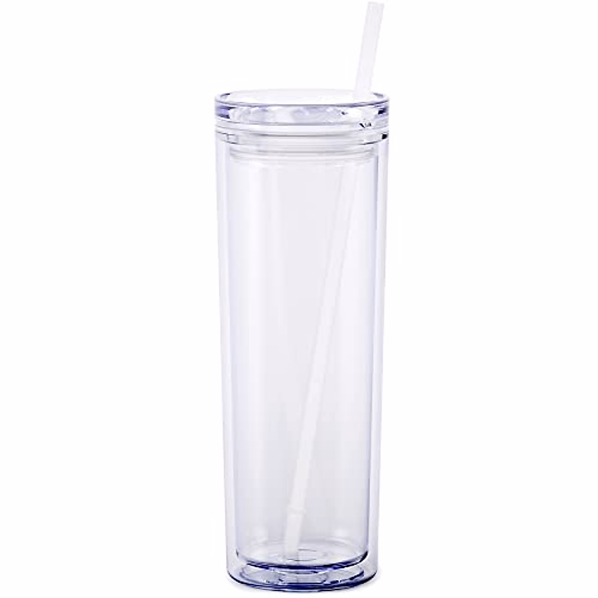 Maars Skinny Acrylic Tumbler with Lid and Straw | 18oz Premium Insulated Double Wall Plastic Reusable Cups - Clear, 2 Pack