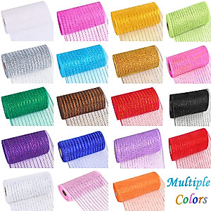 MIKIMIQI 2 Pack Deco Mesh 5.9 Inch x 30 Feet Decor Mesh Ribbon with Metallic Foil Deco Mesh Wreath Supplies Ribbons Mesh Roll for Spring Wreaths, Swags, Craft, Party Decoration (Gold Dark)