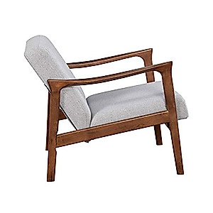 Alpine Furniture Zephyr Mid-Century Retro Accent Lounge Chair Wooden Arm Upholstered Back Living Room Furniture, 33" W x 27.5" D x 29" H, Walnut Finish/Pebble Upholstery