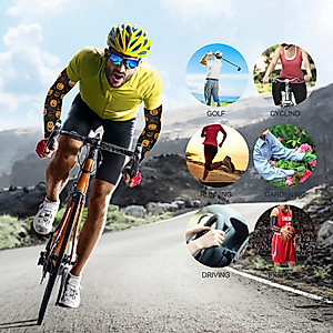xigua Halloween Pumpkin Cooling Arm Sleeves UV Sun Protection Arms Cover with Thumb Hole for Sport Men Women Driving Cycling Golf Fishing