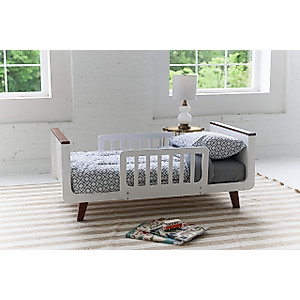 Little Partners MOD Kids Bed - Solid Wood Classic Design Transitional Toddler Bed with Rails for Children's Bedroom with Two Safety Guards, Low-to-Ground Profile (White/Espresso)