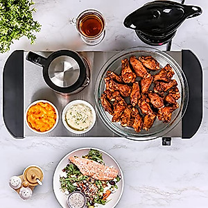 Ovente Electric Warming Tray with Adjustable Temperature Control, Stainless Steel Frame & Cool-Touch Handles, Compact Food Warmer Perfect for Buffets Parties Events Dinners and Holidays, Silver FW170S