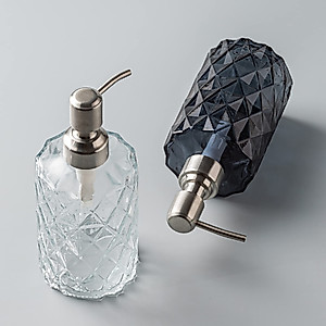 Easy Tang Clear Glass Hand Soap Dispenser Bathroom Kitchen 12 Oz Refillable Liquid Crystal Design Bottle with Silver Pump (Pink)