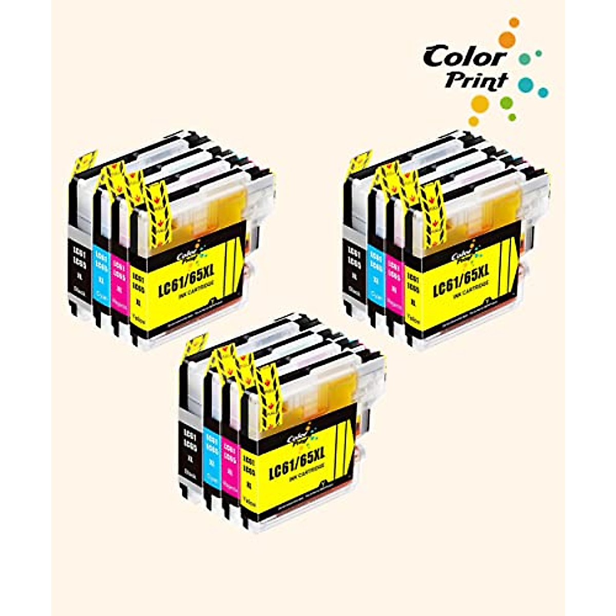 ColorPrint (12-Pack, 3BK, 3C, 3M, 3Y) Compatible LC-61 Ink Cartridge Replacement for Brother LC61 LC 61 LC-65 Used for MFC 795CW 990CW MFC-J265W MFC-J270W MFC-J410W MFC-J415W MFC J615W J630W Printer