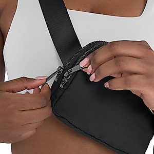 ODODOS Double Zip Mini Belt Bag with Adjustable Strap Unisex Crossbody Fanny Pack Small Waist Pouch for Outdoor Workout Running Hiking Traveling, Black