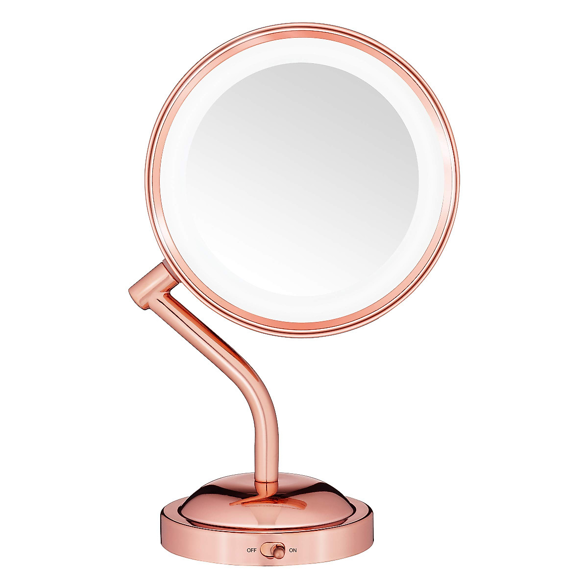 Conair Lighted Makeup-Mirror with Magnification, LED Vanity-Mirror, 1X/5X Magnifying-Mirror, Double Sided-Mirror, Operated in-Battery Rose Gold