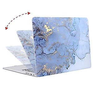 MOSISO Compatible with MacBook Air 13 inch Case (A1369 A1466, Older Version 2010-2017 Release), Plastic Watercolor Marble Hard Shell Case & Keyboard Cover & Screen Protector & Pouch, Blue