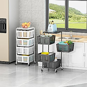 poplarbox Rotating Multi-Layer Kitchen Storage Shelf 360°Rotating Vegetable Rack Square Metal Baskets Black Storage Rack with Wheels Household Storage Baskets for Kitchen Living Room Bathroom