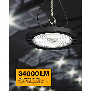 Sunco UFO LED High Bay Light, Lighting for Warehouse, 6000K Daylight Deluxe, 240W, 34800 LM, 100-277V, Dimmable 0-10V, IP65 Waterproof Weatherproof, Super Bright, UL 2 Pack