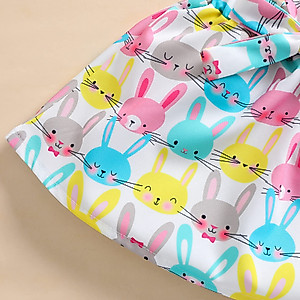 Toddler Baby Girl Easter Outfit Ruffle Short Sleeve T-Shirt Top Bunny Print Suspender Skirt 2Pcs Clothes Set (Pink, 3-4T)