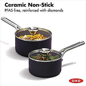 OXO Professional Hard Anodized PFAS-Free Nonstick, 1.7QT and 2.3QT Saucepan Pot Set with Lids, Induction, Diamond reinforced Coating, Dishwasher Safe, Oven Safe, Black