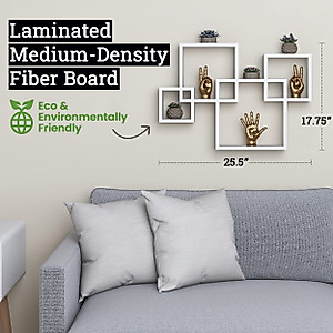 Greenco 4 Cube Intersecting Shelves, Easy-to-Assemble Floating Wall Mount Square Shelves for Bedrooms and Living Rooms, Rustic White Finish