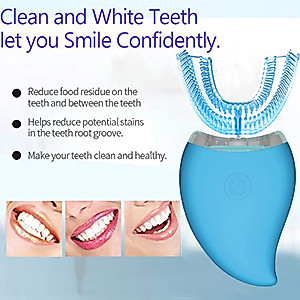 BESUNTEK 360°Ultrasonic Electric Toothbrush Sonic Toothbrush for Adults,Waterproof Washable and Reusable Sonic Automatic Toothbrush with U-Shaped Silicone Toothbrush Head (Blue)