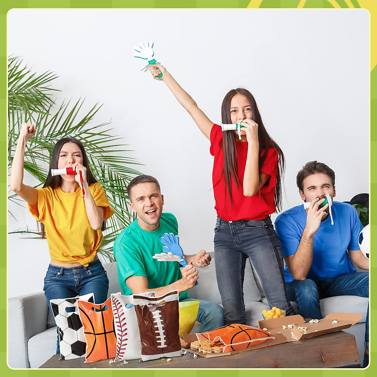 100 Pcs Football Sports Party Favor Bags Soccer Candy Gift Bags, Plastic Goodie Treat Bags Bulk with Handles for Baseball Basketball Theme Event Gift Bag Birthday Supplies Decorations