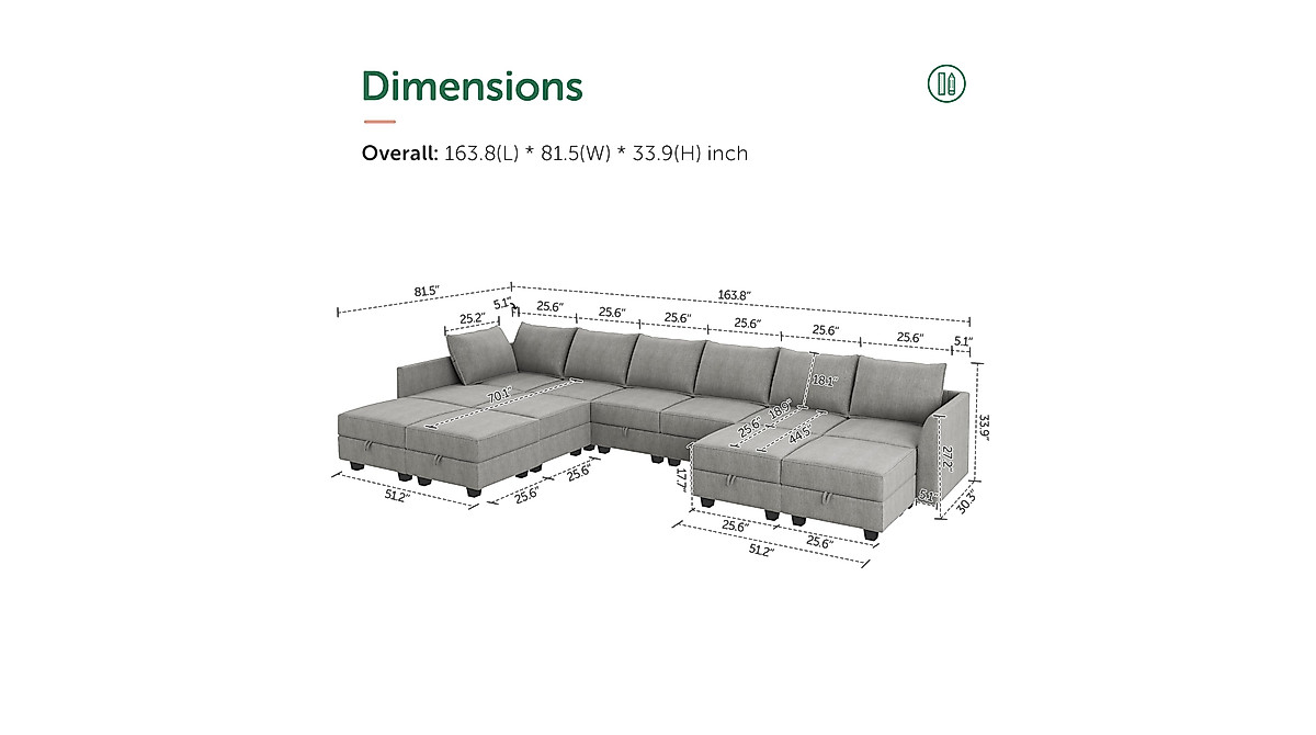 HONBAY Modular U-Shaped Sectional Sofa with Storage & Sleeper