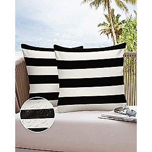 Outdoor Pillows 26x26 Waterproof Outdoor Pillow Covers, Black White Stripes Polyester Throw Pillow Covers Garden Cushion Decorative Case for Patio Couch Decoration Set of 2, Geometric