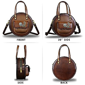 Genuine Leather Satchel Purse for Women Top Handle Bags Handmade Vintage Crossbody Shoulder Handbags Purse (Coffee)