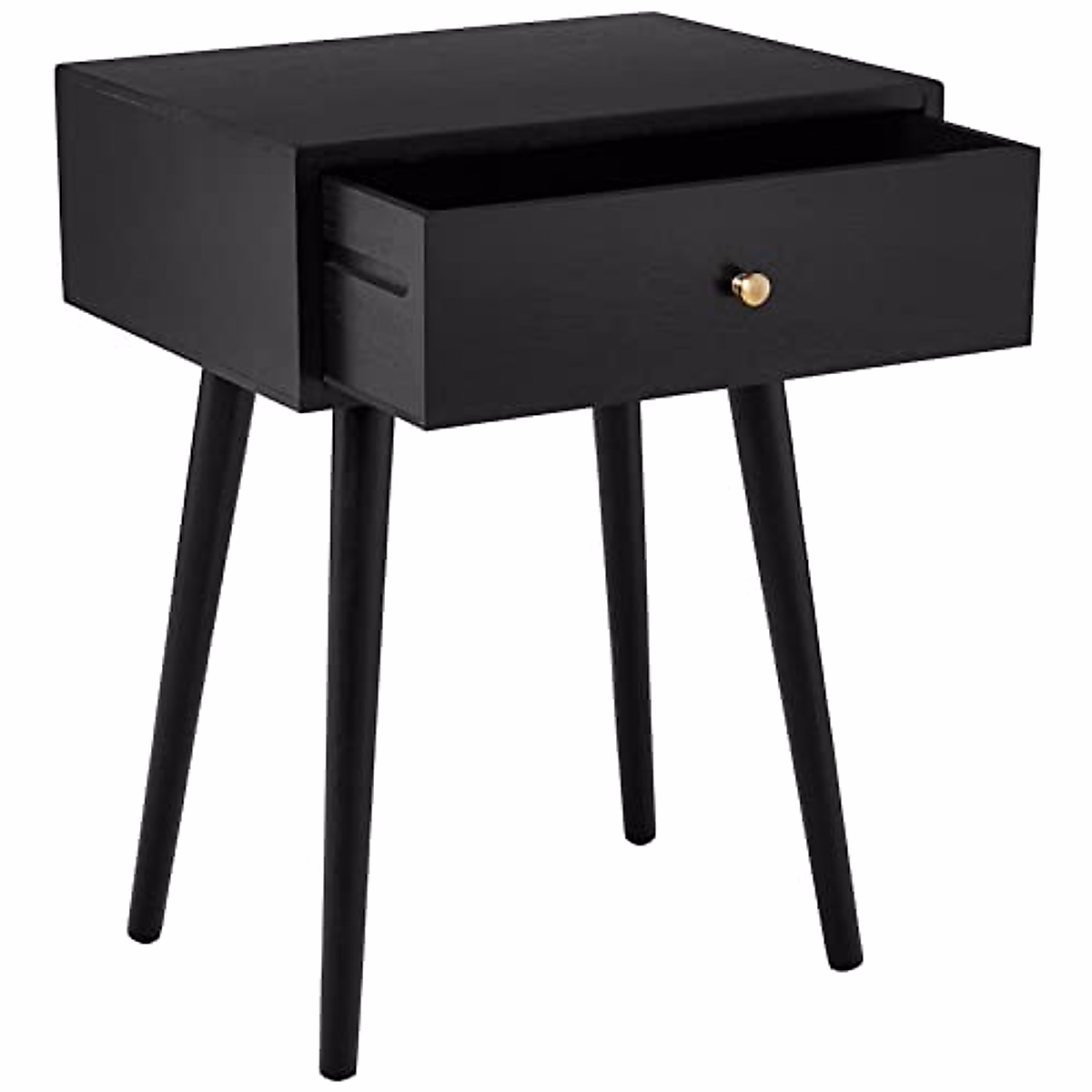 Decor Therapy Mid Century 1-Drawer Wood Side Table, 23.5" x 18" x 14", Black