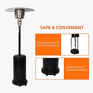 Vilobos Outdoor Patio Heater Propane Standing Gas LP Heater with Wheels 87 Inches Tall for Commercial & Residential Courtyard Outside(Black)