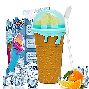 Slushie Maker Cup Squeeze, 500ml DIY Quick Frozen Magic Cup Slushy With Lids & Straws for Kids & Adults, Homemade Summer DIY Ice Cream Maker (Brown)