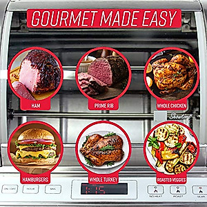 Ronco EZ-Store Rotisserie Oven, Gourmet Cooking at Home, Cooks Perfectly Roasted Chickens, Turkey, Pork, Roasts & Burgers, Large Capacity, 3 Cooking Options: Roast, Sear, No Heat Rotation, Stainless