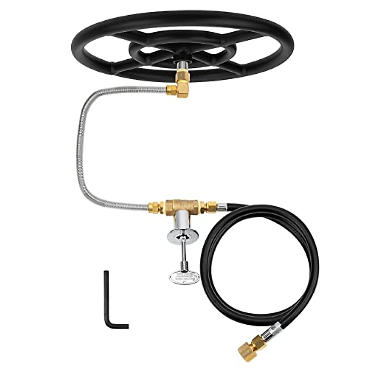 Stanbroil Natural Gas Fire Pit Burner Ring Installation Kit, Black Steel, 12-inch