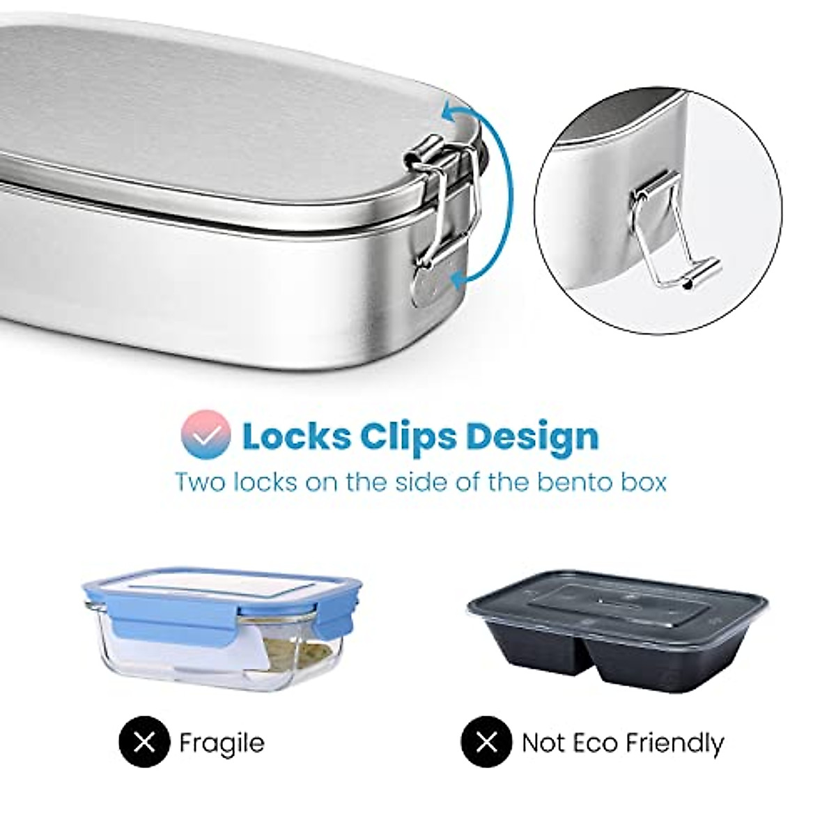 Dailyart Stainless Steel Bento Box, Small Metal Lunch Containers, 304 Stainless Steel Snack Food Containers Metal Bento Box for Kids & Adults, Dishwasher Safe, 550 ml/18.6 oz (Set of 2)