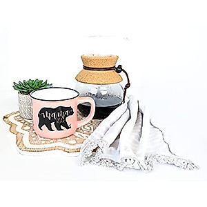 June & Lucy Gifts for Mom - Mama Bear Novelty Coffee Mug 15 oz - Cute Camping Coffee Mom Mugs for Women - Pink Coffee Mug - Hand lettered with Black Lettering - Microwave and Dishwasher Safe.
