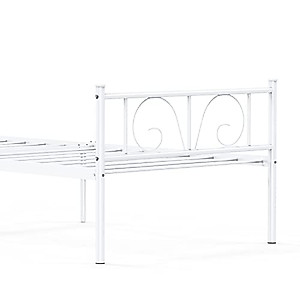 Twin Size Bed Frame 12 Inch Metal Platform Bed Frames Twin Mattress Foundation Single Beds with Headboard and Footboard, Easy Assembly, White