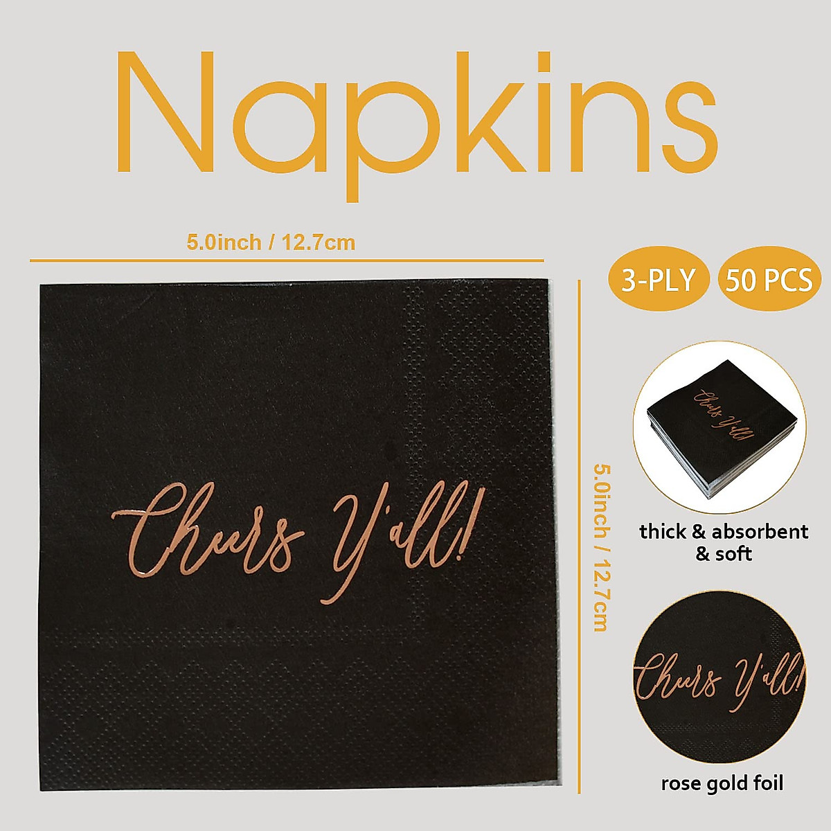 Cheers Y'all Napkins Wedding Cocktail Napkins Engagement Paper Disposable Party Napkins Bridal Shower, Bachelorette towel Decorations Supplies Set of 50 3 Ply
