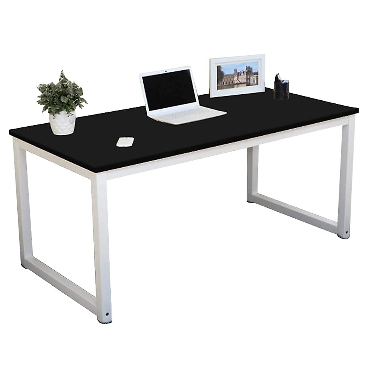 G-PLUS Computer Desk,Sturdy Small Home Office Writing Table,Black & White Modern Style Simple Gaming Study Table