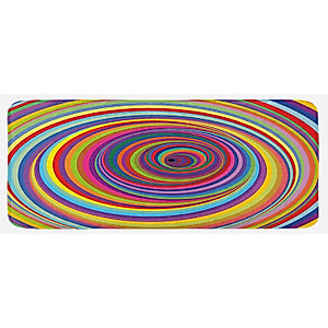 Lunarable Rainbow Kitchen Mat, Rainbow Colored Vortex Hypnotic Effect Optical Illusion Psychedelic Design Print, Plush Decorative Kitchen Mat with Non Slip Backing, 47" X 19", Rainbow Colors