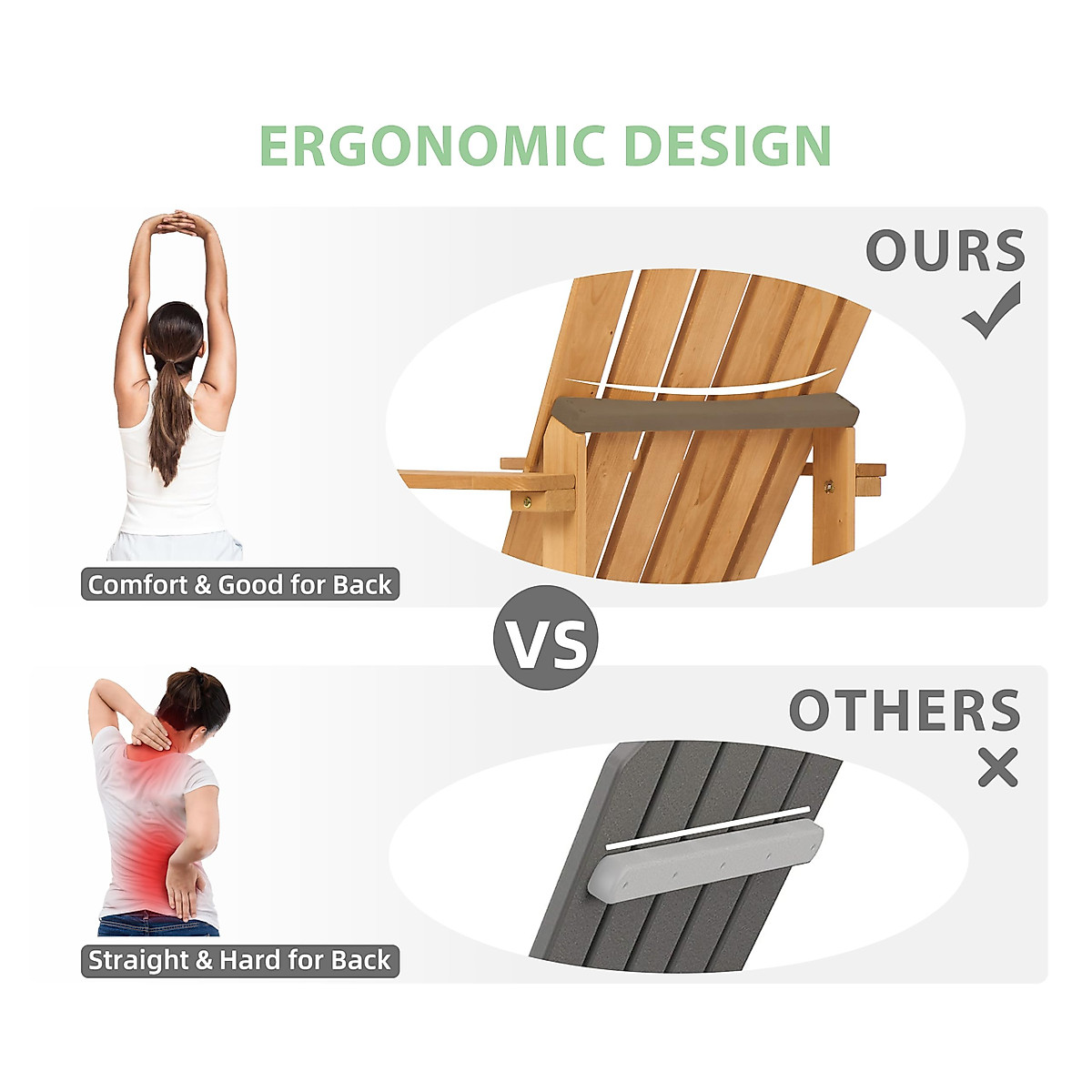 Outdoor Wooden Adirondack Chair with Pre-Assembled BackRest & SeatBoard, Patio Chair for Garden Backyard Lawn Deck Pool Beach Firepit