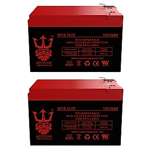 Neptune Power Products Brand NT12-15 F2-12V 15AH F2 SLA Rechargeable Battery Replacement for Go Go Elite Traveller SC40E, SC44E - 2 Pack- USA Technical Support