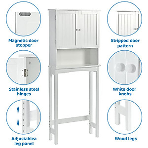 Yone jx je Over The Toilet Storage Cabinet with 2 Doors and Shelf, 3-Tier Space Saving Organizer Rack, Stable Freestanding Above Toilet Stand, Bathroom Cabinet for Bathroom, Restroom, Laundry, White