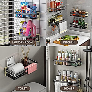 Shower Organizer 2pcs Shower Caddy Shower Shelf With Soap Holder Sticky Shower Shelf With towel hanging bar ,Shower Storage Rustproof Bathroom Caddy Wall Mounted (Black) shower racks for inside shower