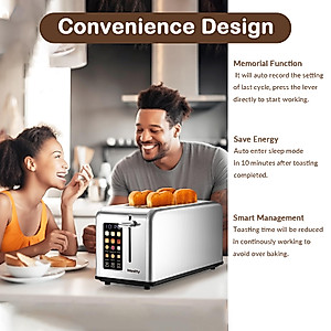 Mecity 4 Slice Toaster Touch Screen 1.5" Long Slot, Stainless Steel Smart Bread Toaster for Bagel Muffin Waffle Gluten Free Breads, Timer, Defrost, Reheat, 120V 1400W