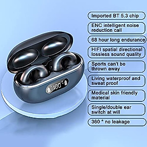 FANOLO Wireless Ear Clip Bone Conduction Headphones, Open Ear Bone Conduction Earbuds for Driving, Sports, Housework (Brown)