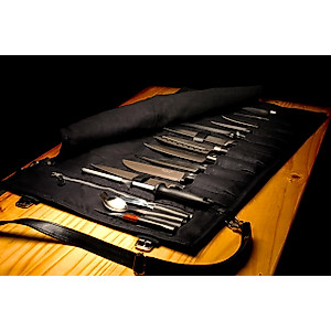 EVERPRIDE Chef Knife Roll Bag Holds 12 Knives and Cooking Tools – Durable, Large Knife Case Made of Canvas and Genuine Leather – Elegant Chef Bag for Professional Cooks – Knives Not Included