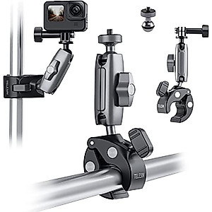 Aluminum Handlebar Bike Clamp Mount for GoPro Insta360 Phone, 360°Ball Head Super Monitor Gripper DSLR Magic Arm with 1/4"-20 Thread Bicycle Motorcycle Boat Tube Bar Attachment LED Light Accessories