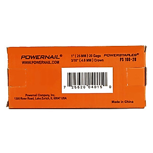 Powernail PS10020 20-Gauge 3/16-Inch Crown 1-Inch Length Chisel Point Collated Galvanized Staples (Box of 2500)