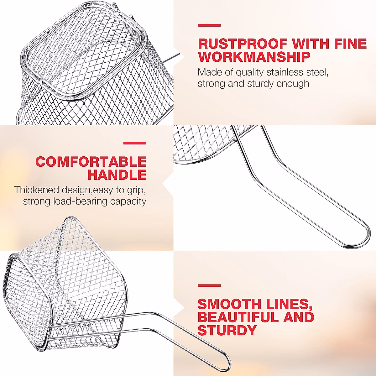 24 Pcs Mini Square Fry Basket Stainless Steel French Fries Holder Deep Fryer Baskets Only Square Mesh Food Basket with Handles Small Serving Basket for Kitchen Restaurant Cafe Barbecue (Silver)