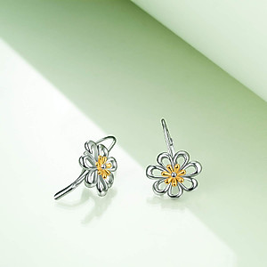 Daisy Earrings Gifts for Women Sterling Silver Daisy Flower Leverback Dangle Hoop Earrings Jewelry Christmas Gifts for Women Teens