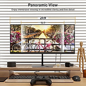 Fiodio 24'' 21:9 75Hz Computer Monitor, 2560x1080P Ultra Wide Full HD Flat Monitor with HDMI Display Ports, Adjustable Tilt, Free-Tearing Eye Care for Home Office, Gaming (DP Cable Included) (23H2F)