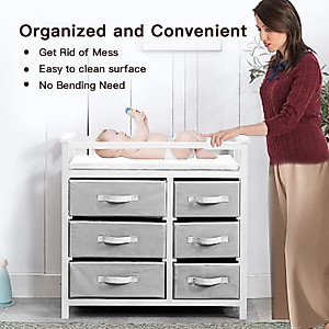 Baby Changing Table with 6 Storage Baskets, Can be Used as a Changing Table Dresser with Changing Table Top, a Baby Changing Station, a Diaper Changing Station (White)