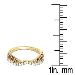 Dazzlingrock Collection Round Ruby & White Diamond Ladies Anniversary Wedding Band Stackable Ring in 14K Yellow Gold, Size 7