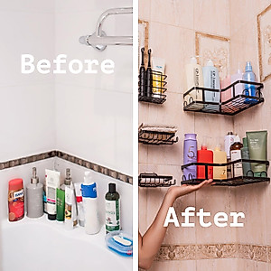 Corner Shower Caddy Adhesive 5-Pack - Black Shower Organizer with 16 Hooks | No-Drill, wall-mounted, Rustproof Storage Baskets for Bathroom, Large Capacity Shower Caddy, hanging shower caddy