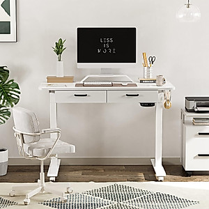 BANTI 48'' Adjustable Height Electric Standing Desk with Double Drawer, Stand Up Home Office Desk with Splice Tabletop, White